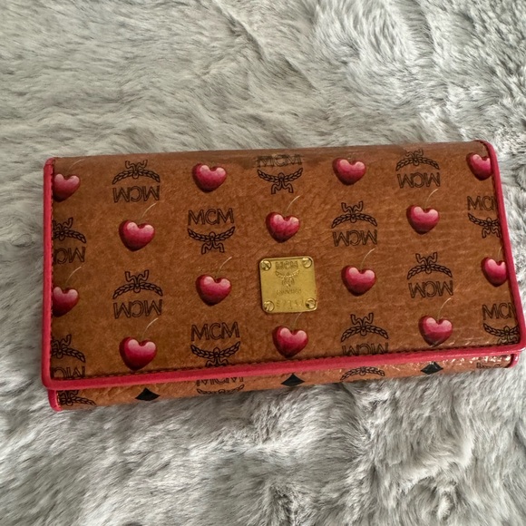 MCM | Bags | Mcm Brown And Pink Wallet With Signature Monogram | Poshmark